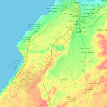 Topografische Karte Moulay Abdellah Amghar, Höhe, Relief